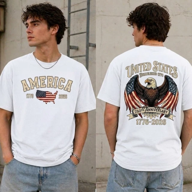 250 Years American Flag Bald Eagle 250th Anniversary USA 2 Side T-Shirt ...
