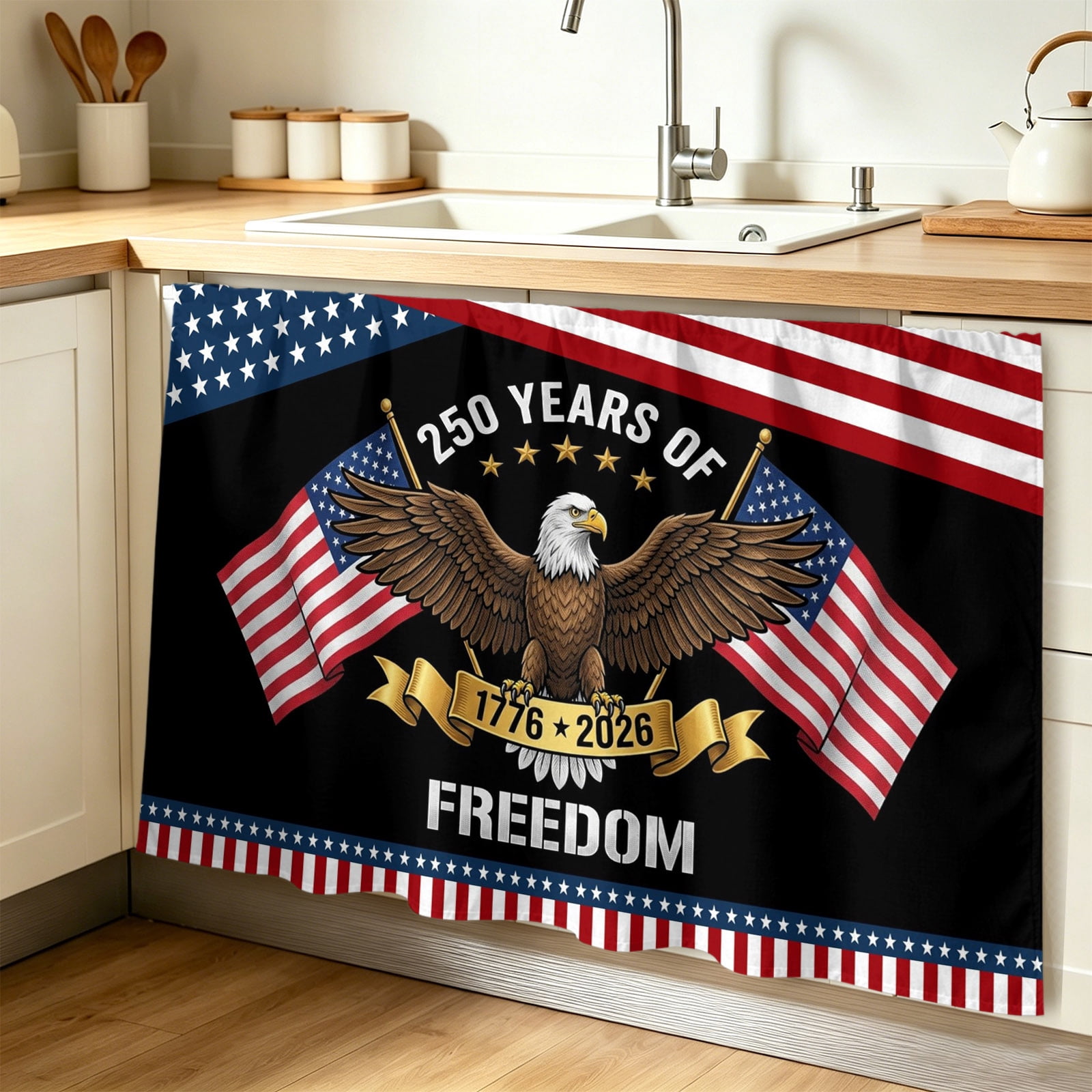 250 Years Anniversary Cabinet Curtains for Shelves, American Flag Eagle ...