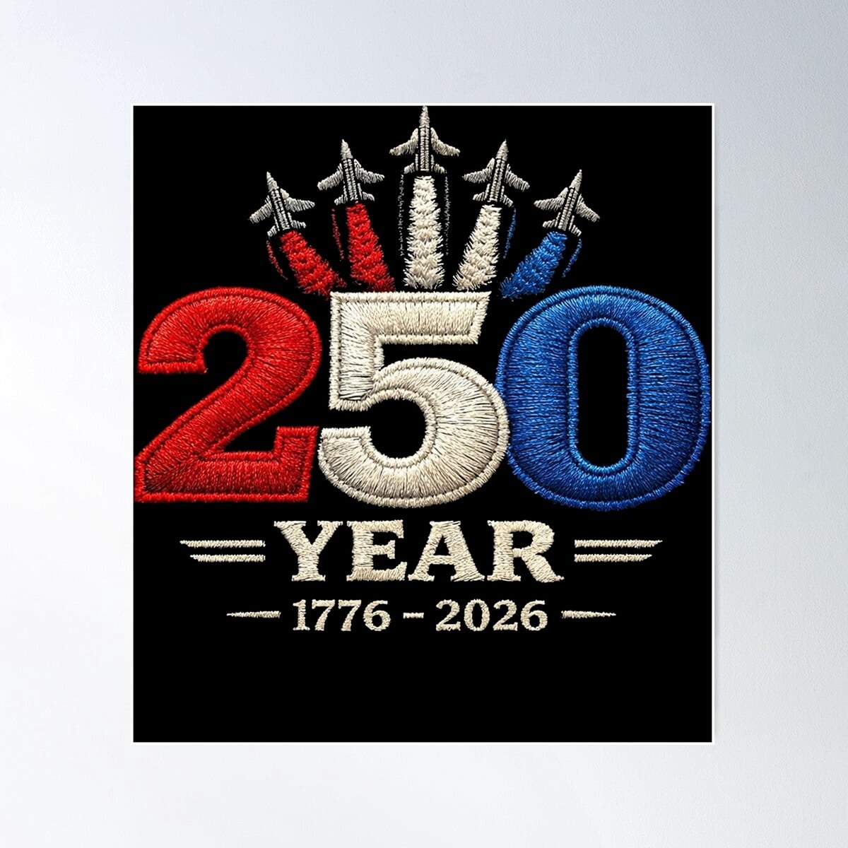 250 Years Anniversary Embroidery Style Patriotic Jet Fighter USA ...