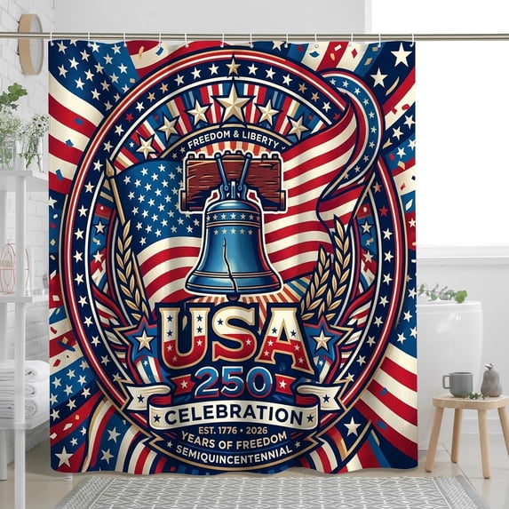 250 Years Anniversary Liberty Bells Shower Curtain Set 72W x 84L ...