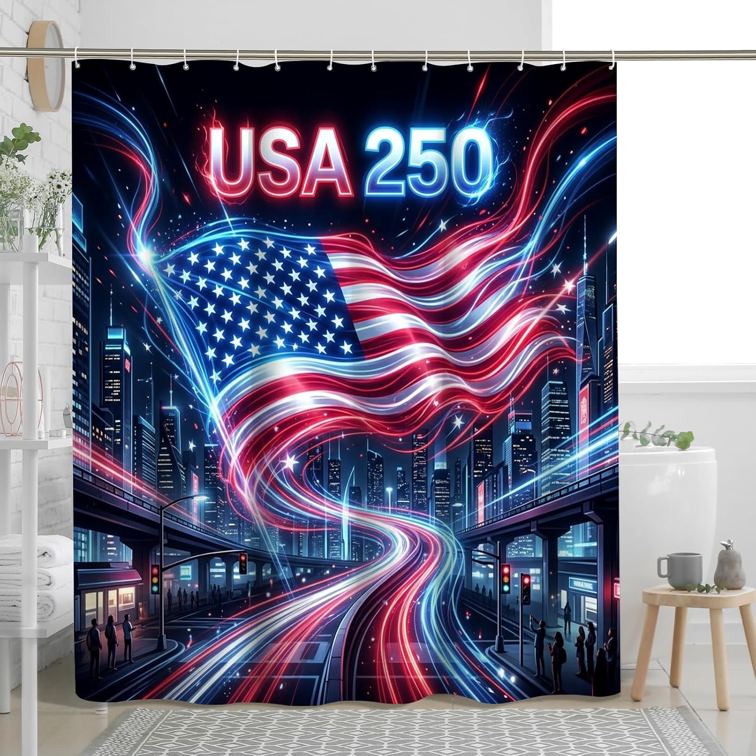 250 Years Anniversary Shower Curtain 72 Inch, American Flags Pattern ...