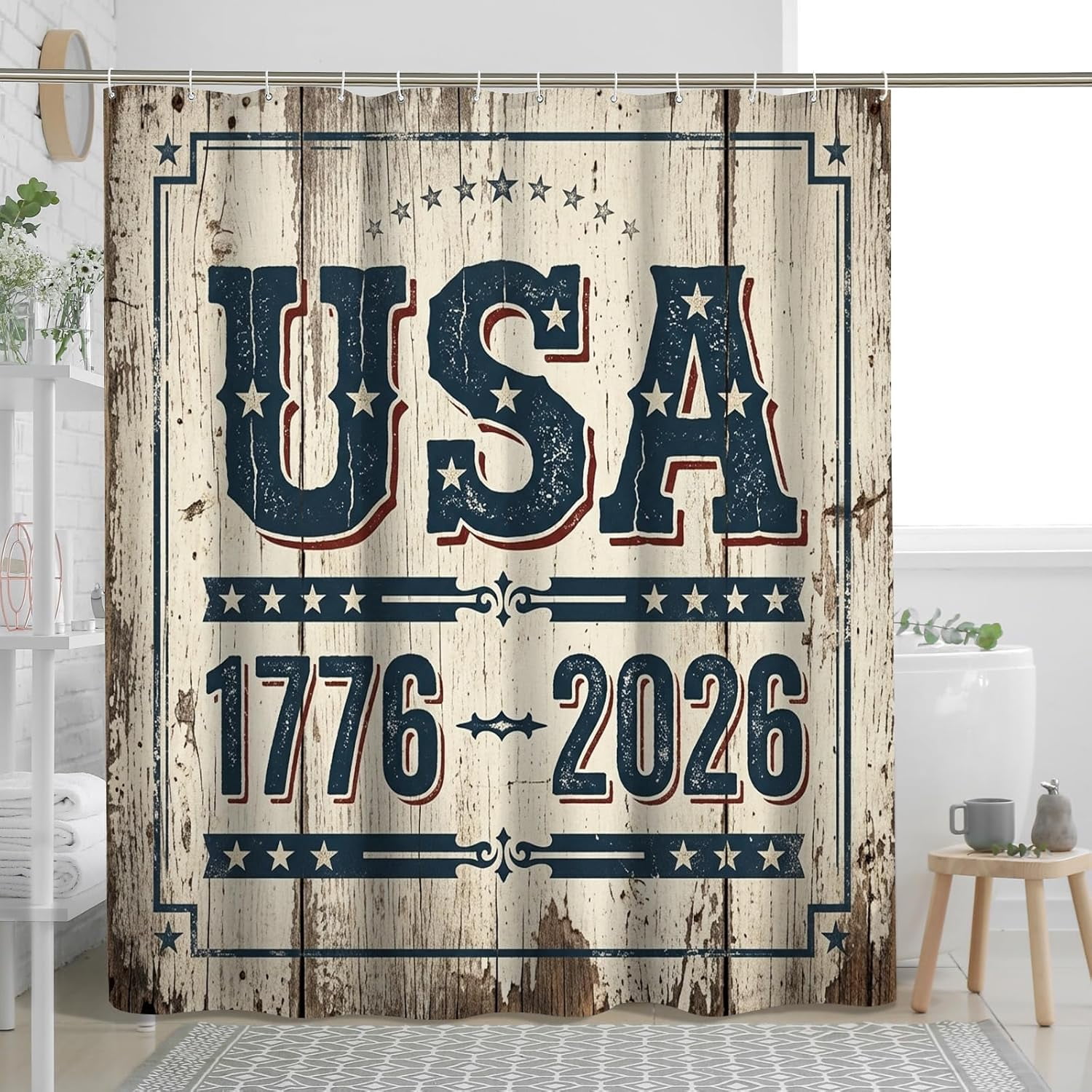 250 Years Anniversary Shower Curtain 72 Inch, Vintage American Wood ...