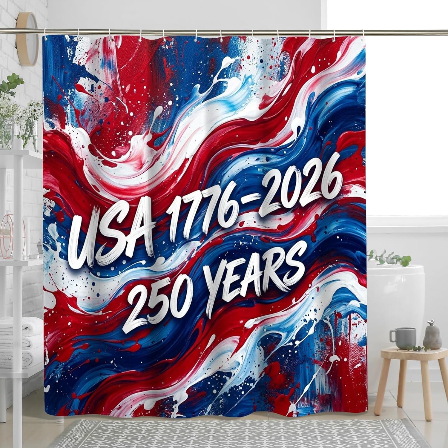 250 Years Anniversary Shower Curtain Set, Abstract American Shower ...