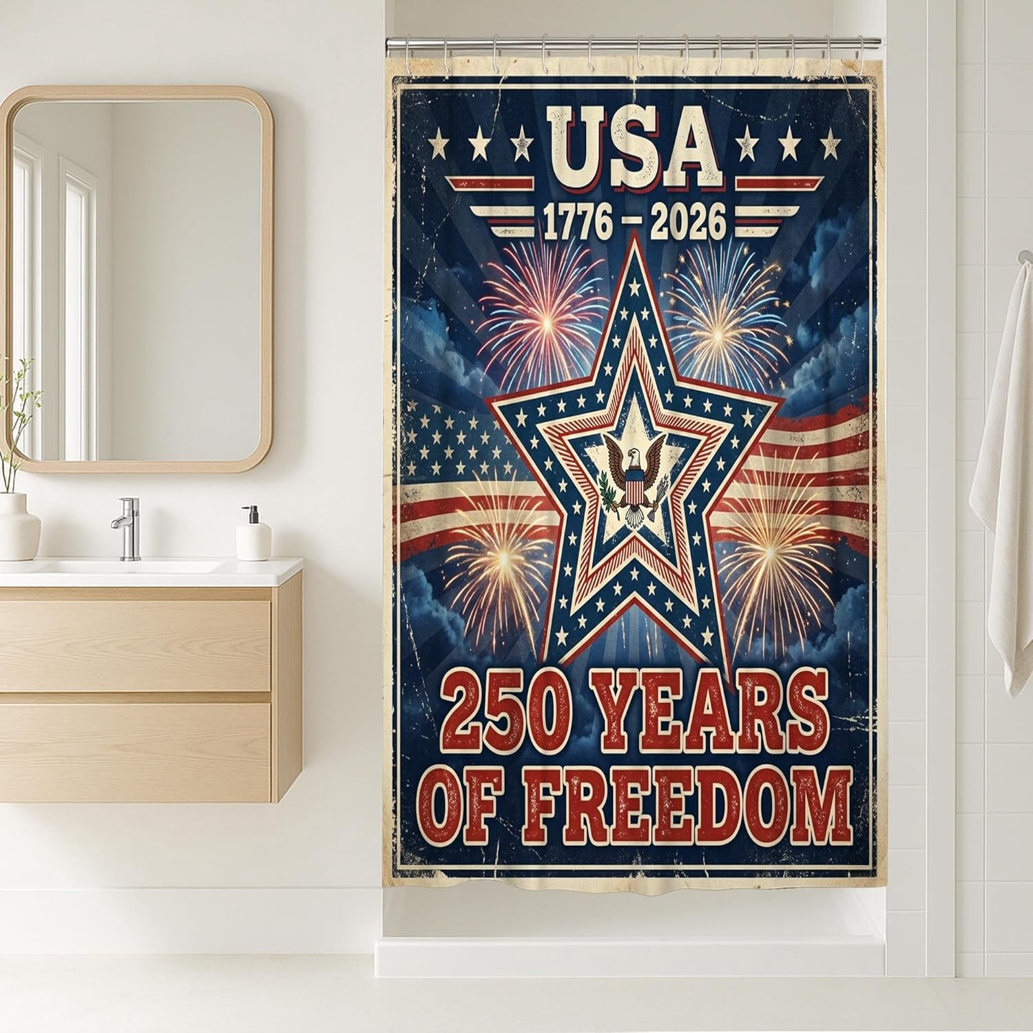 250 Years Anniversary Stars Shower Curtain, Retro American Shower ...