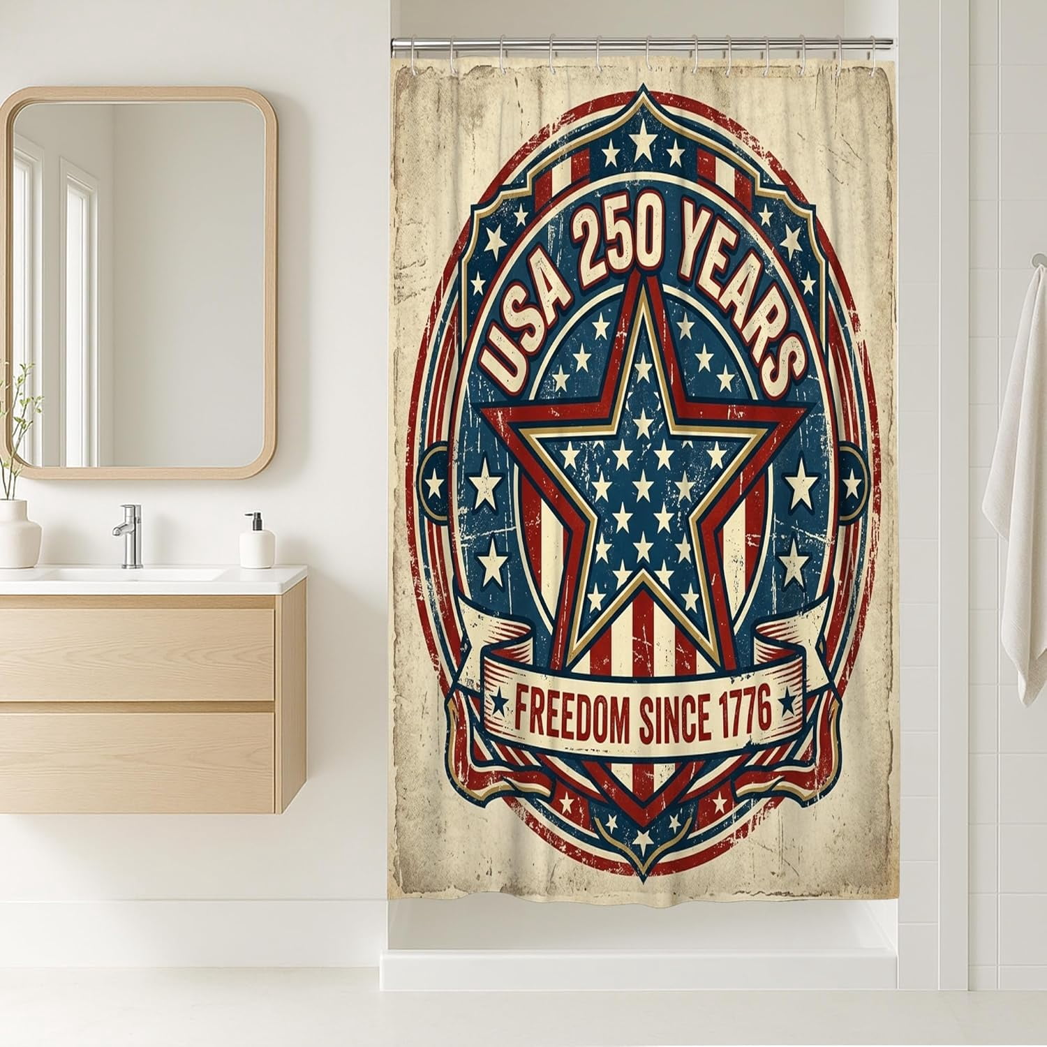 250 Years Anniversary Stars Shower Curtain Set, Retro American Shower ...