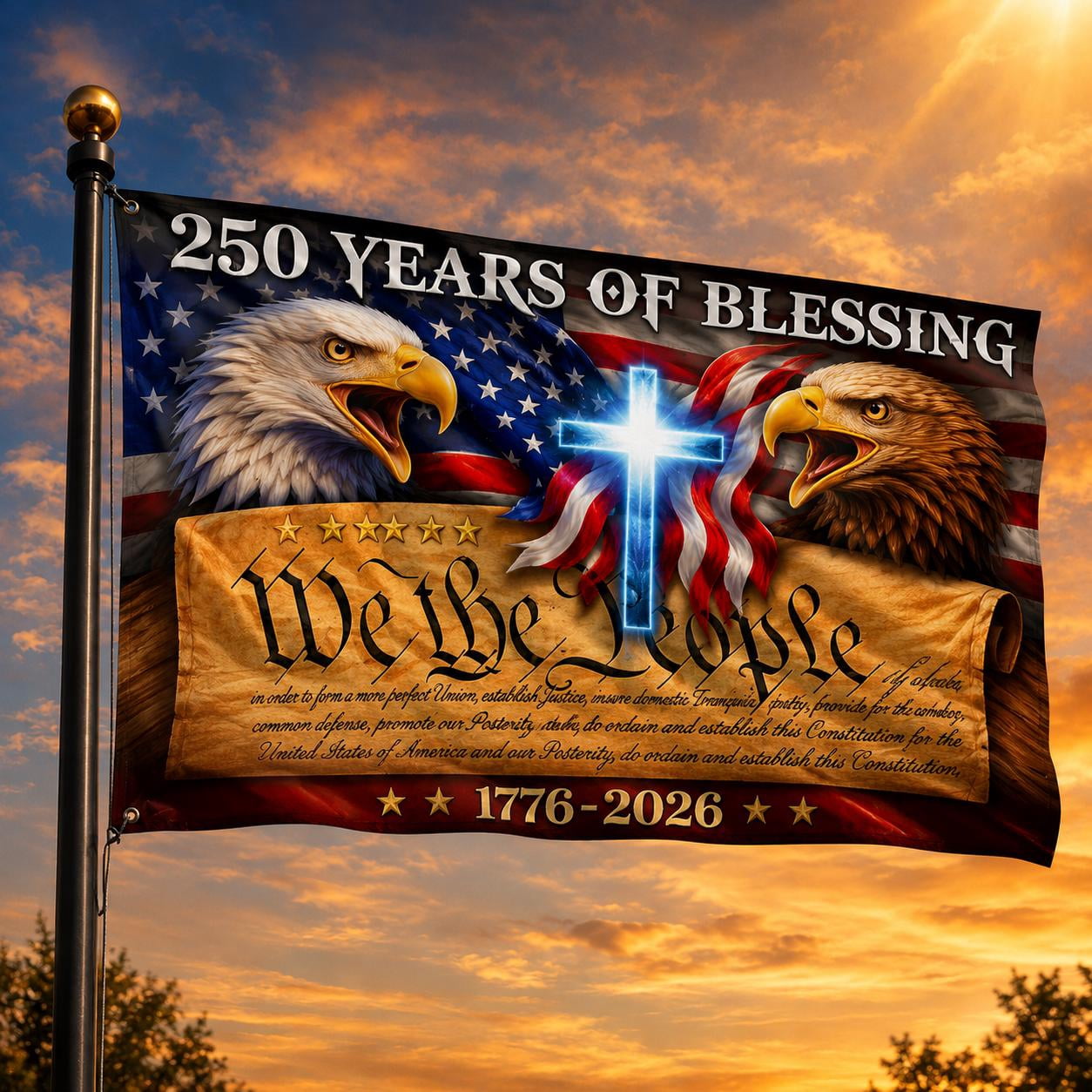250 Years Of Blessing America Flag 1776-2026, USA 250th Anniversary ...