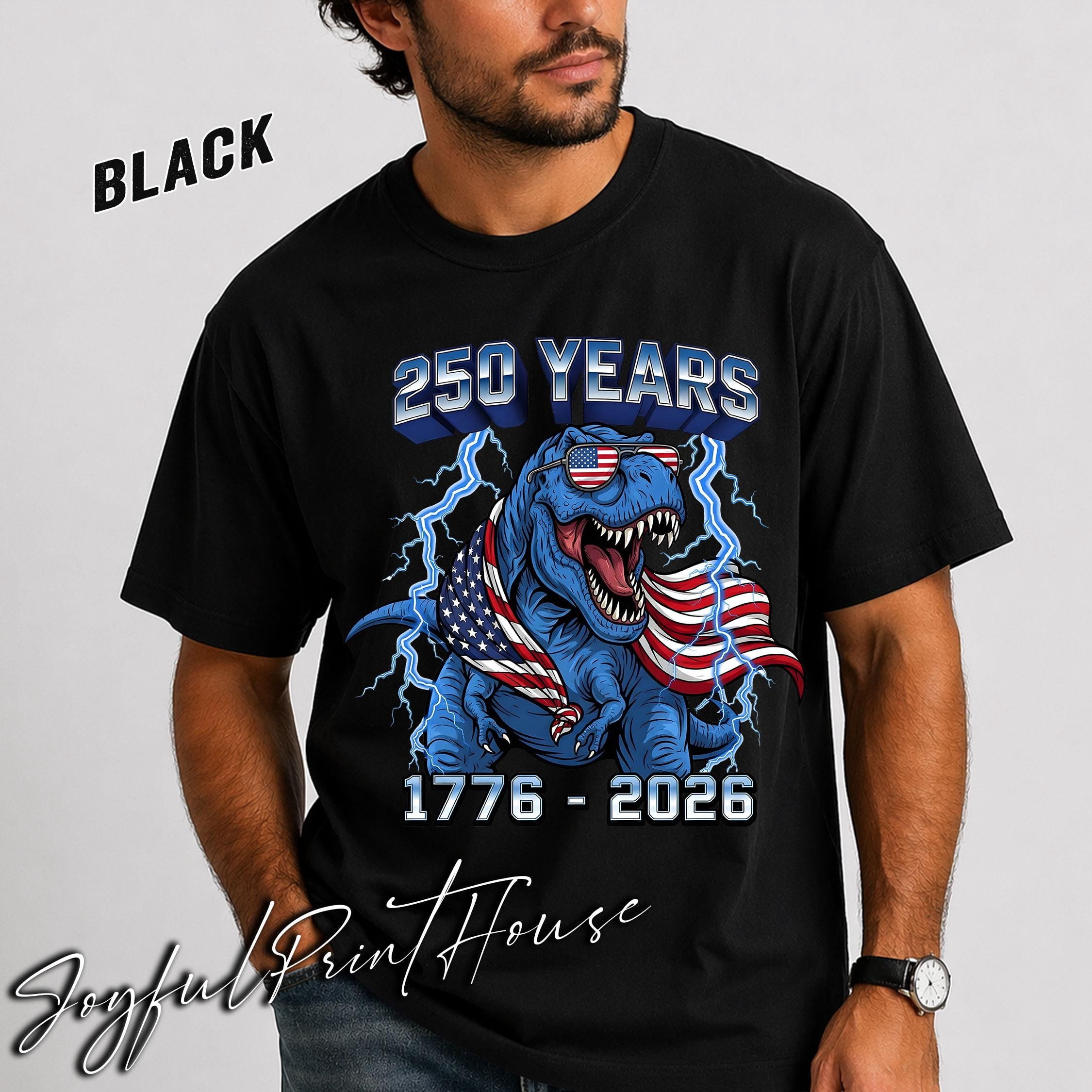250 Years Dinosaur Shirt Patriotic T Rex USA 1776 2026 Retro American ...