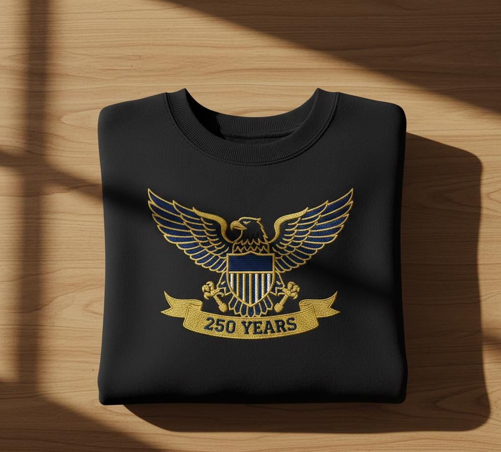 250 Years Eagle Crest Sweatshirt with Patriotic Embroidery and American ...