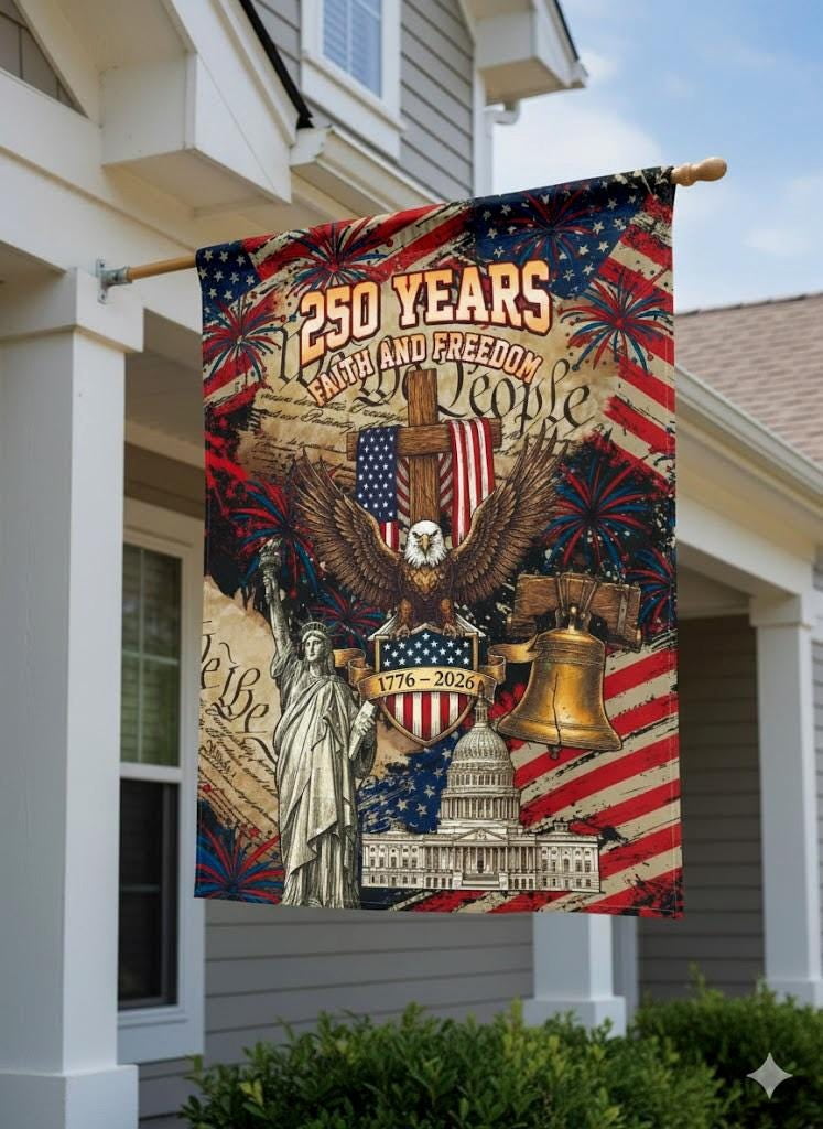 250 Years Of Faith And Freedom Flag, Bald Eagle Cross 250th America ...