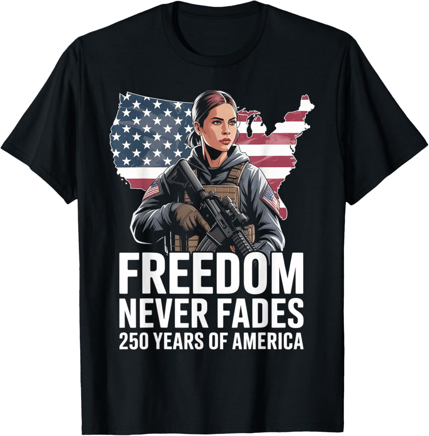250 Years Freedom America Military Women Soldier Veteran USA T-Shirt ...