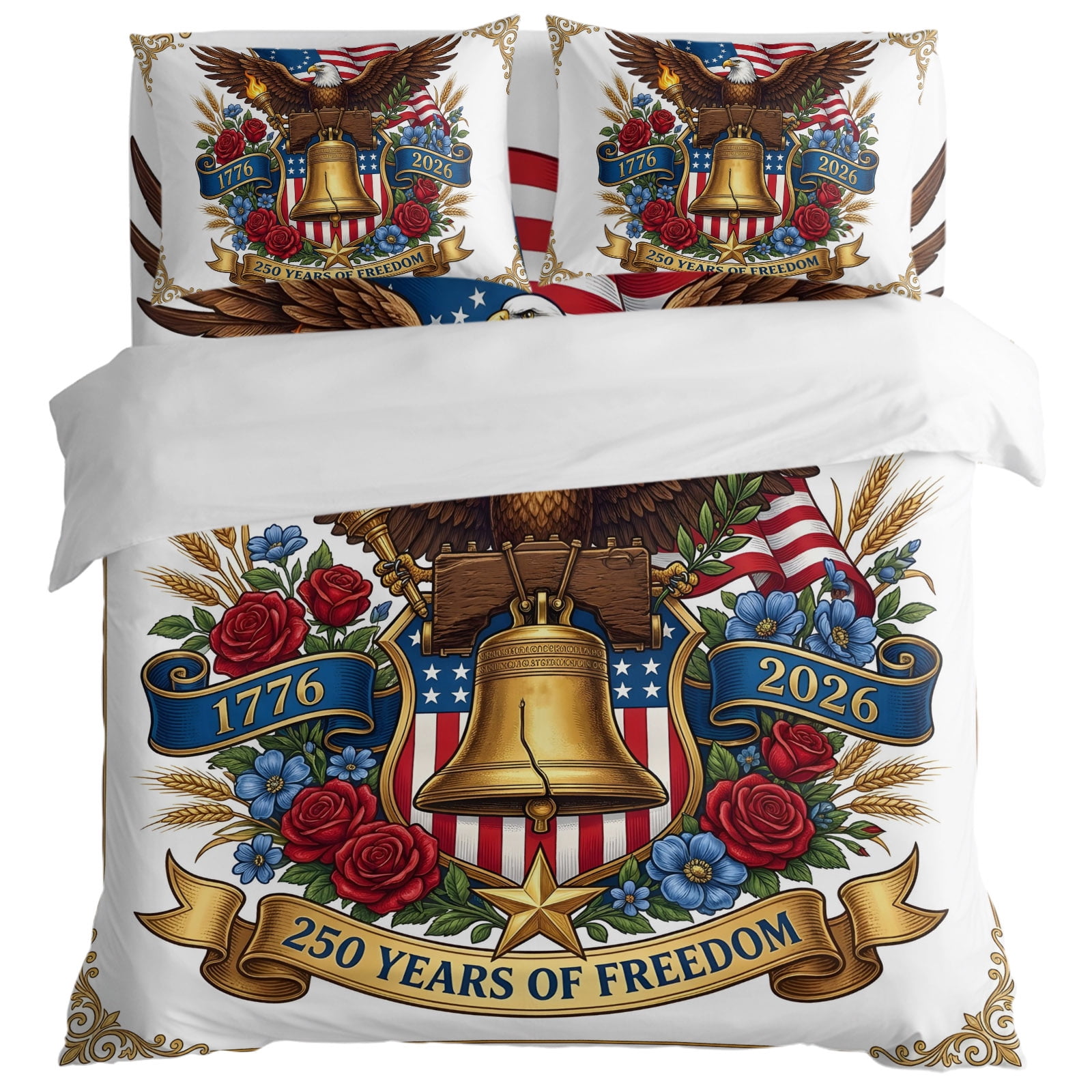 250 Years of Freedom Duvet Cover Set King Size, Bald Eagle Bell Flower ...