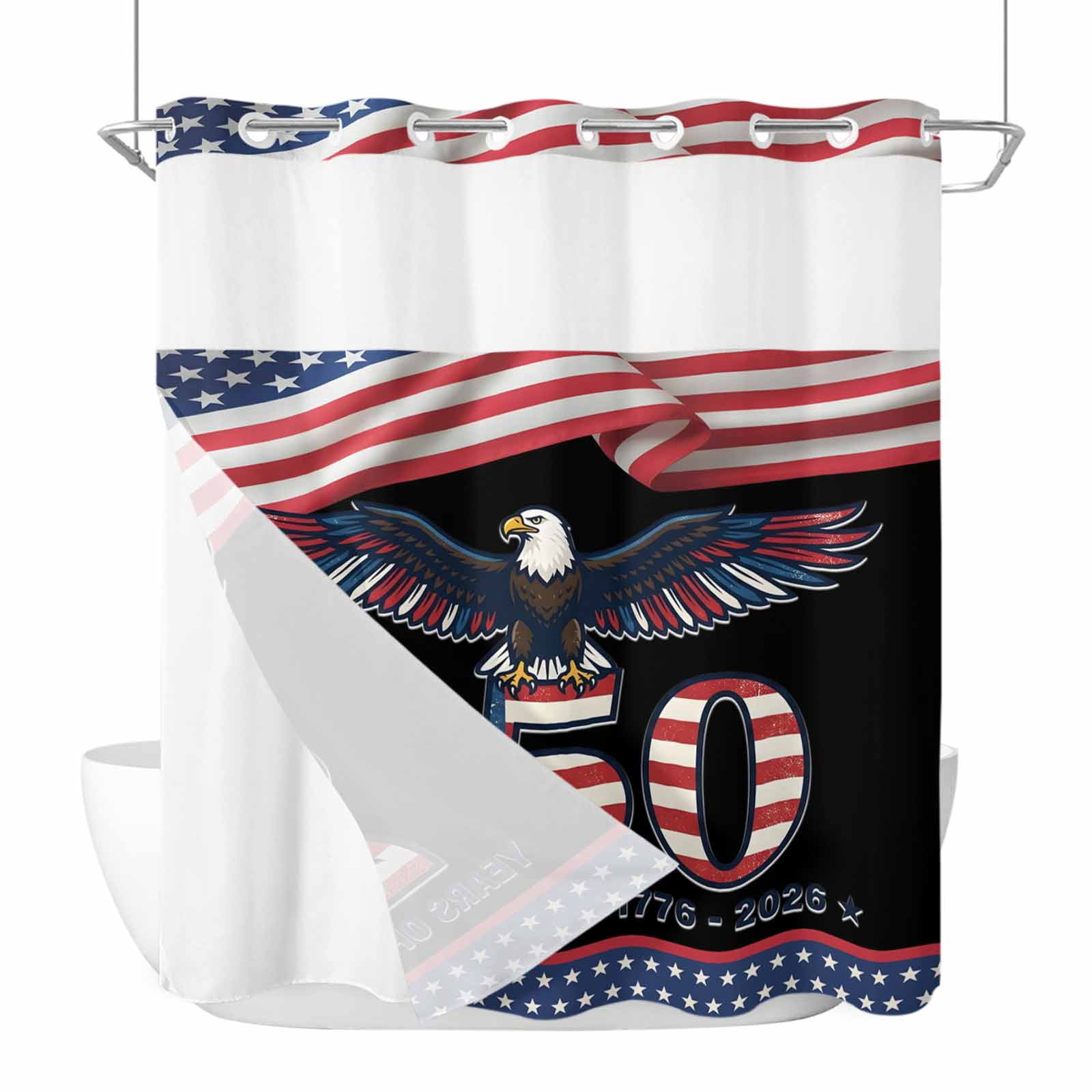 250 Years of Freedom Eagle No Hook Shower Curtain with Snap in Liner ...
