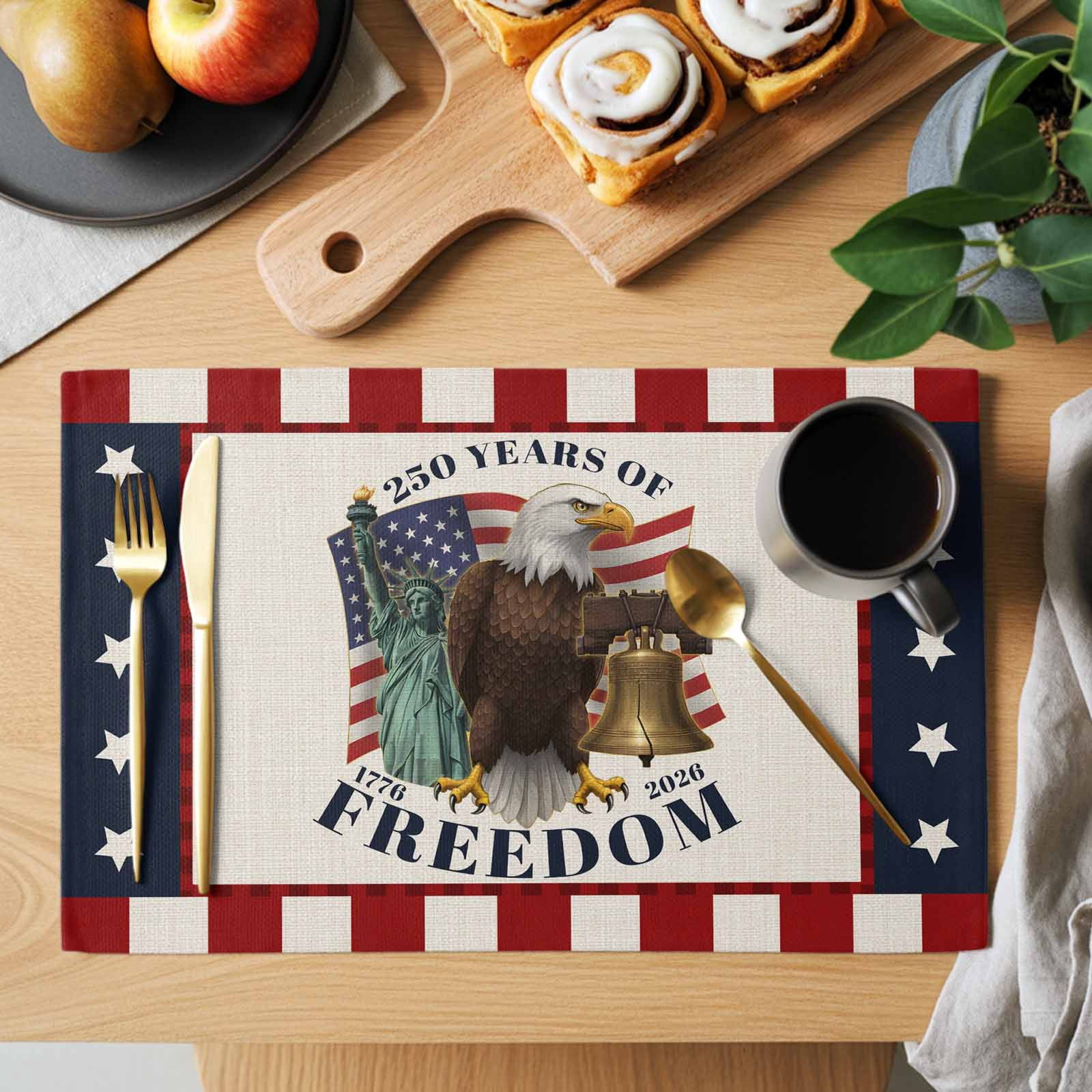 250 Years of Freedom Placemats Set of 8, Independence Day Bald Eagle ...