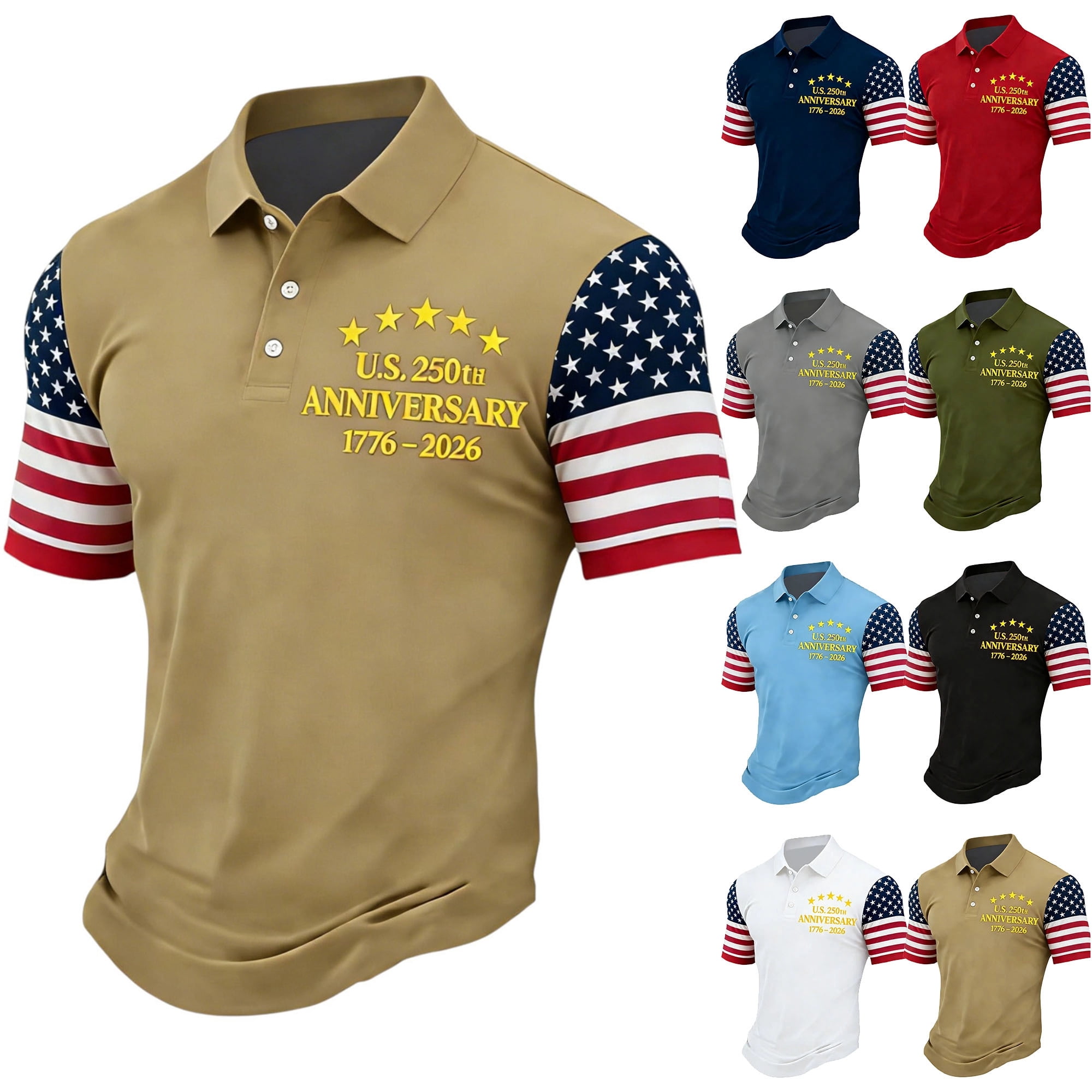 250 Years of Freedom Polo Shirts for Men 1776-2026 American Flag Print ...
