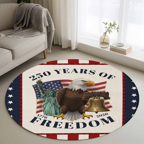 250 Years of Freedom Round Living Room Rugs 4 ft, Independence Day Bald ...