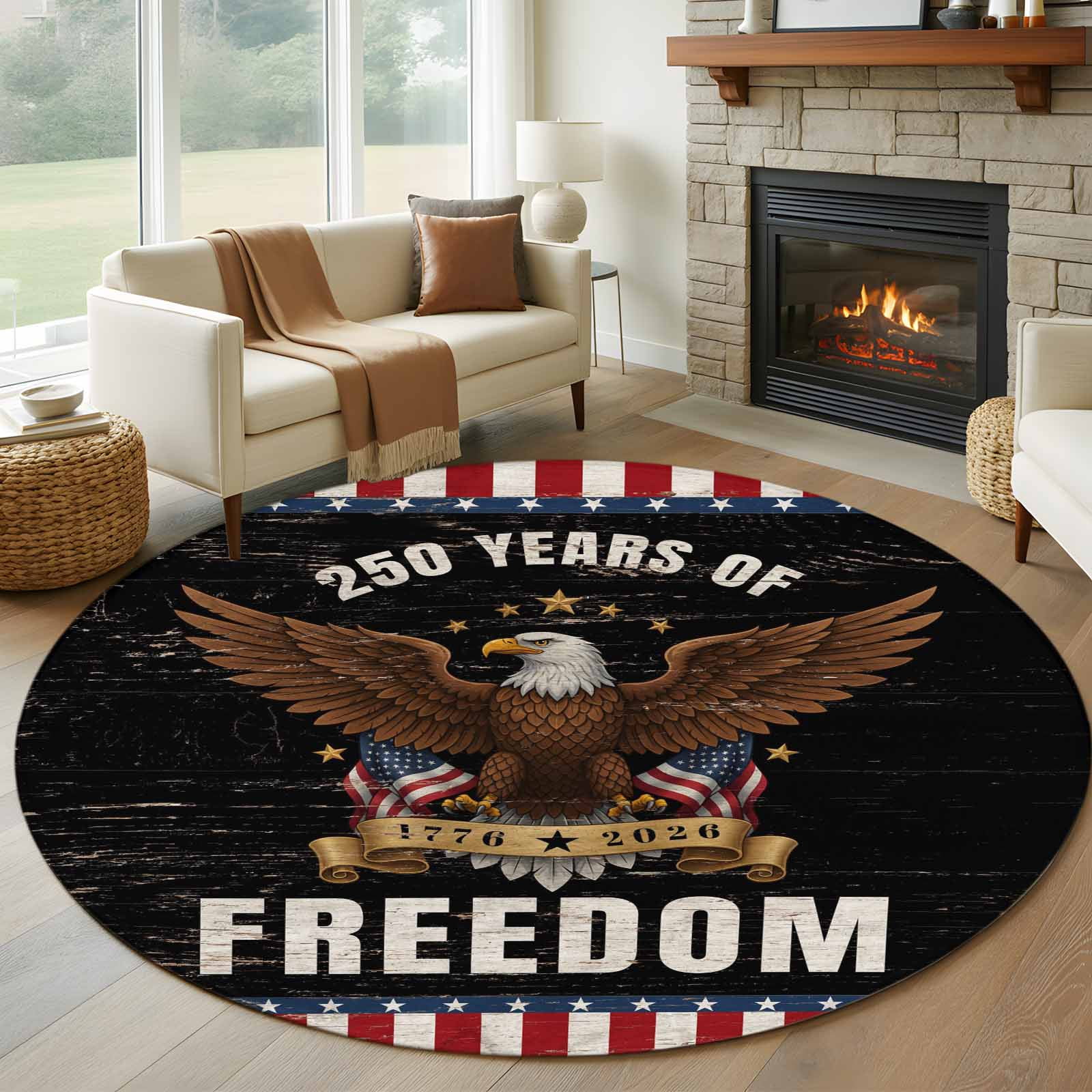 250 Years of Freedom Round Rugs for Living Room 7ft Independence Day ...