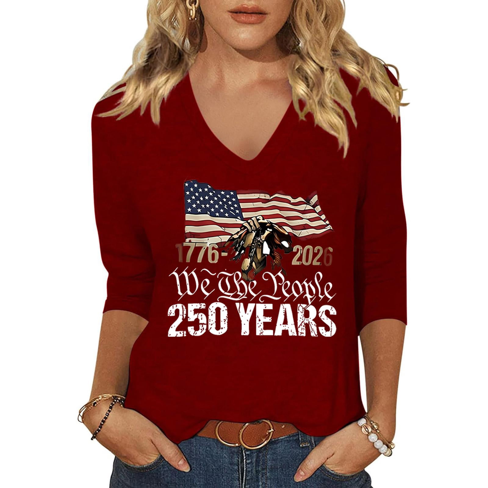 250 Years Of Freedom T-Shirts for Women 4th Of July 3/4 Sleeve Stars ...