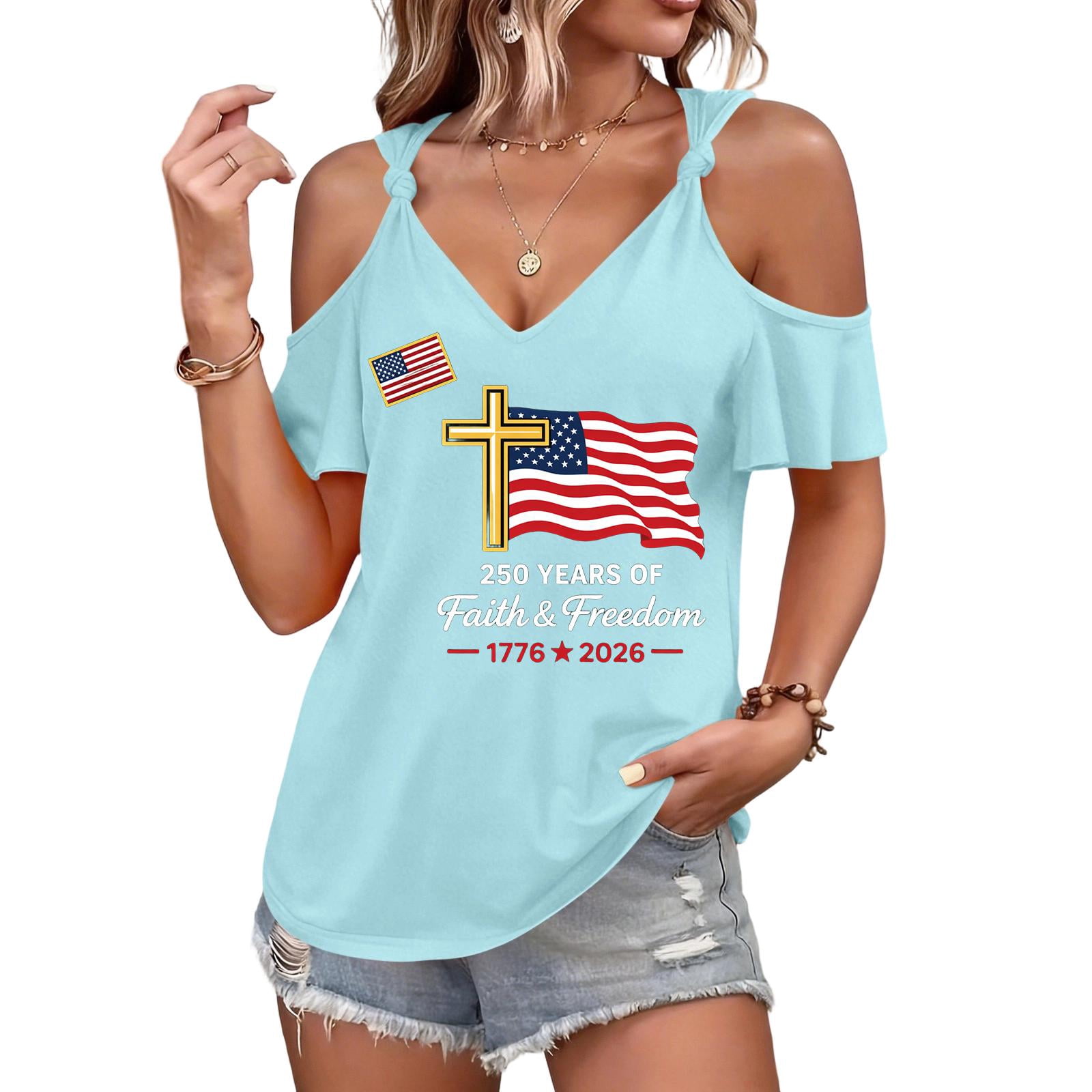 250 Years Of Freedom T-Shirts for Women American Flag Print Celebration ...