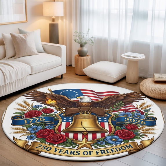 250 Years of Freedom Washable Round Area Rug 5 ft, Bald Eagle Bell ...
