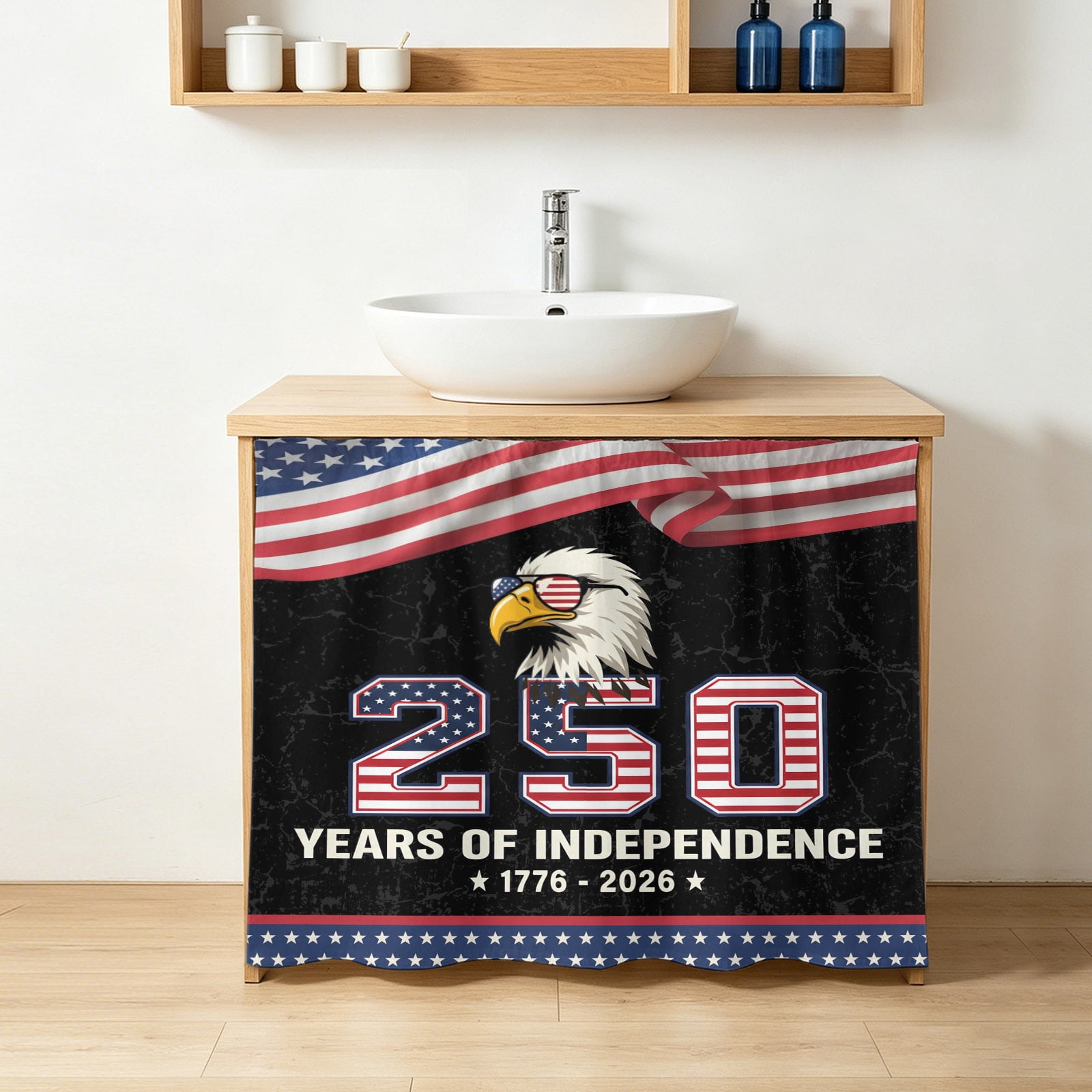 250 Years of Independence Cabinet Curtains 10"Wx11"L, 4th of July Eagle ...