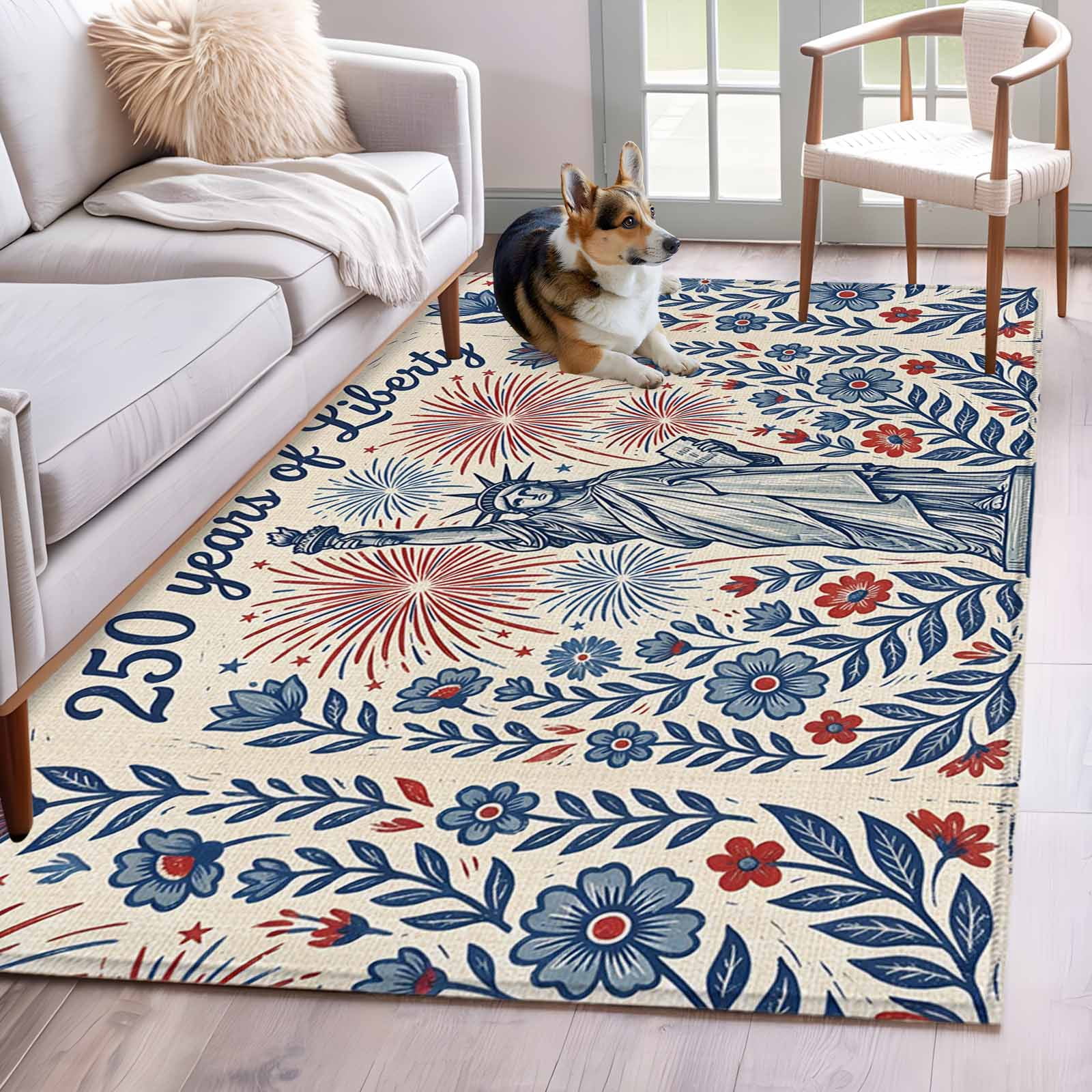 250 Years of Liberty 4'x6' Area Rugs Statue of Liberty Floral Firework ...