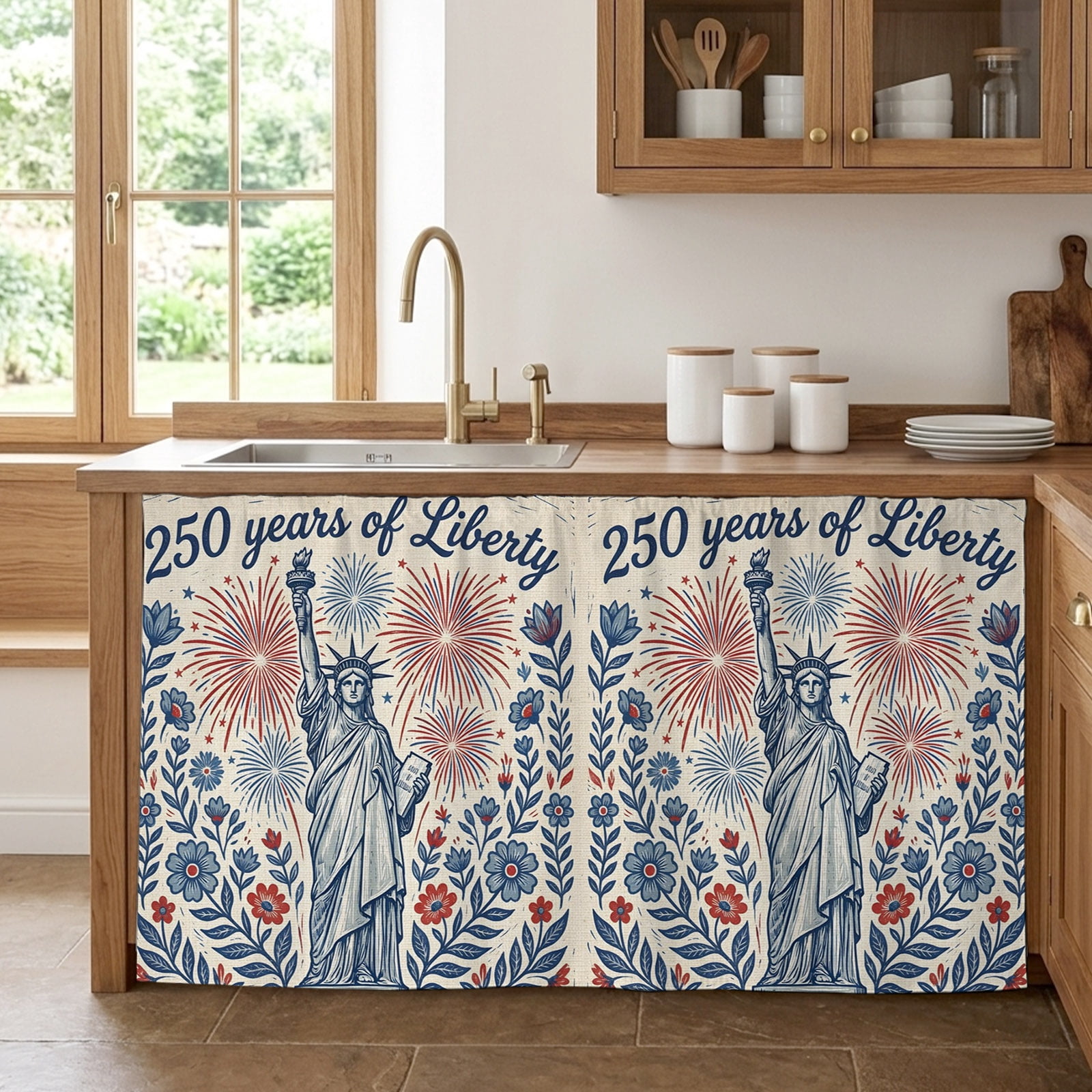 250 Years of Liberty Cabinet Curtains for Kitchen 28"W x 51"L, Statue ...