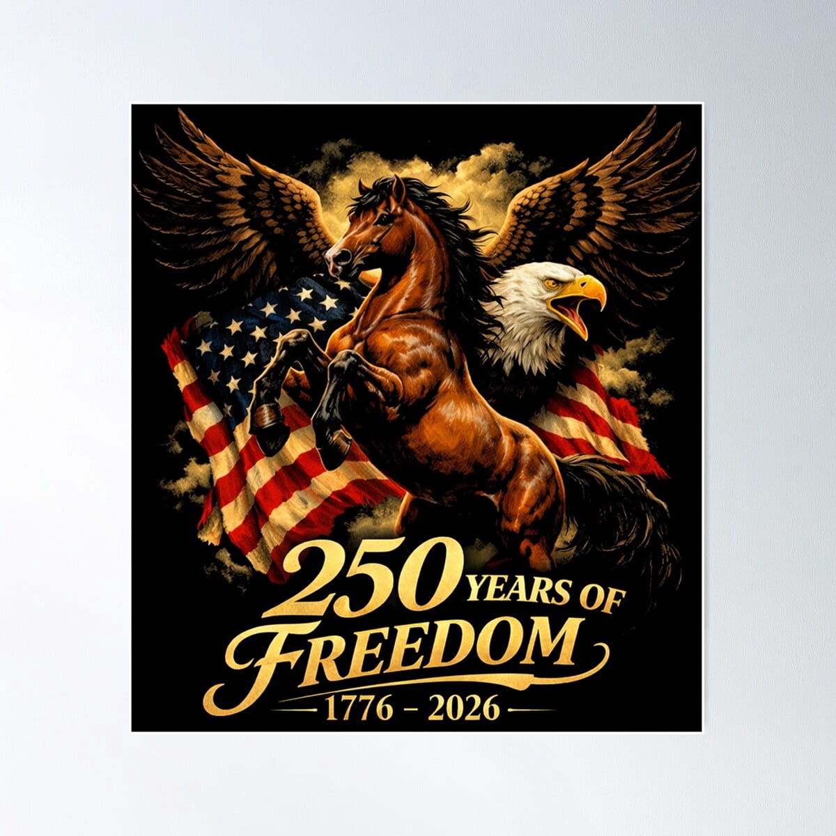 250 Years Of American 1776 250th USA Eagle And Horse Stretched Canvas ...