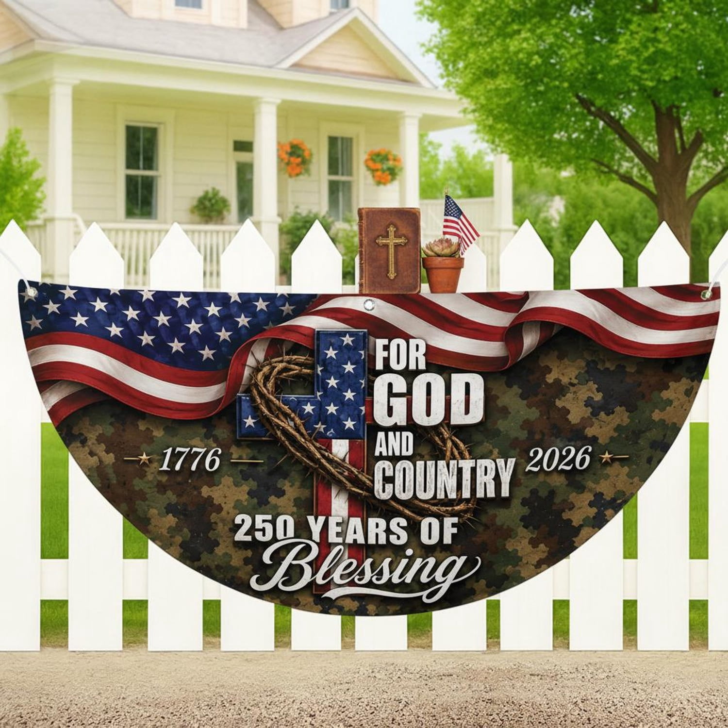 250 Years Of Blessing Fence Flag, 1776-2026 Patriotic Fence Decor, For ...
