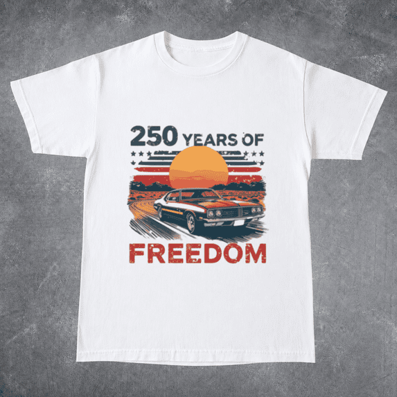 250 Years Of Freedom Classic Muscle Car Sunset Retro Graphic Unisex T ...