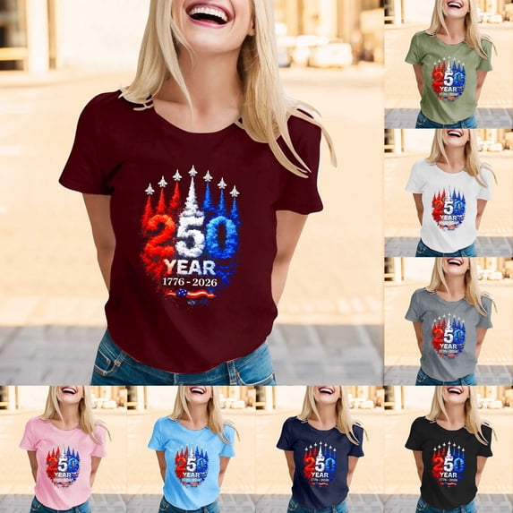 250 Years Of Freedom Shirt Women's Casual Round Neck Short Sleeve Tee ...