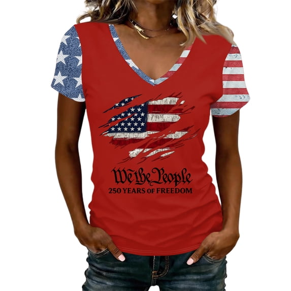 250 Years Of Freedom T-Shirts for Women Freedom Usa Flag Print V-Neck ...