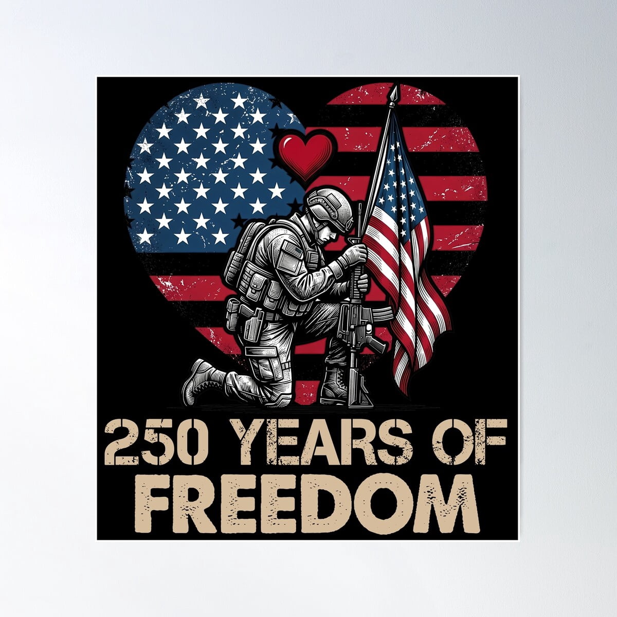 250 Years Of Freedom Veteran Patriotic 1776 2026 Anniversary, Unframed ...