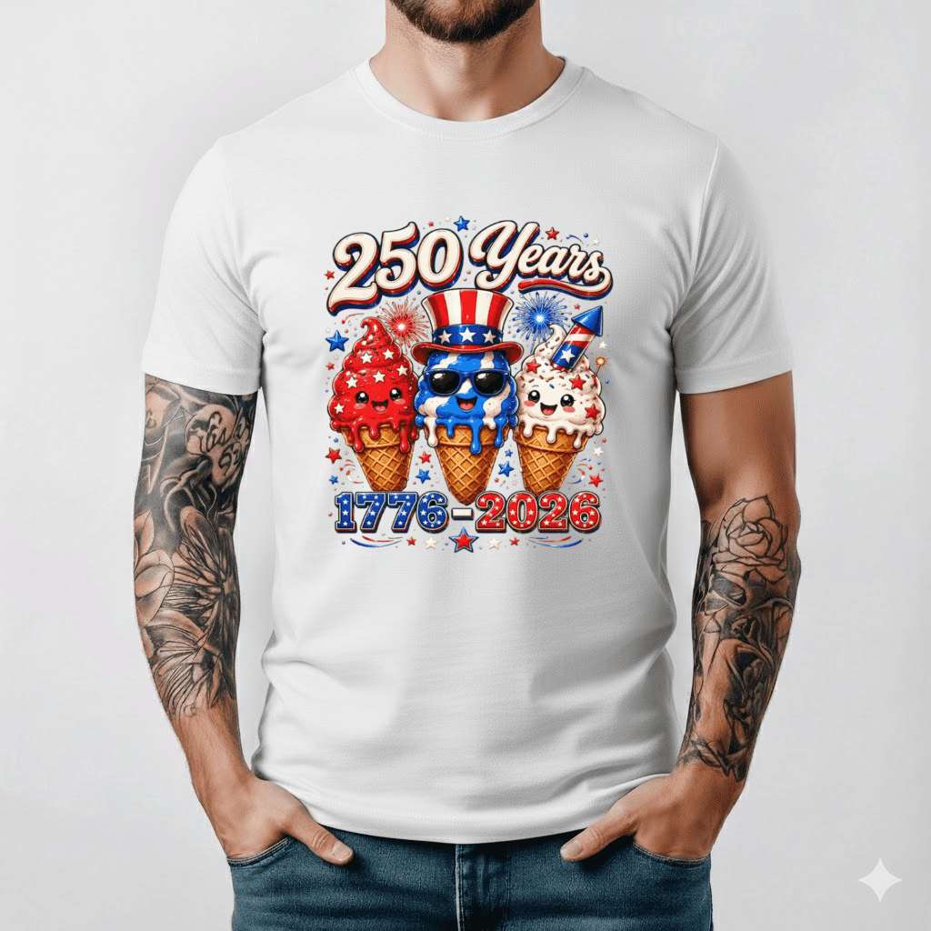 250 Years Patriotic Ice Cream USA Tee 1776 2026 Independence Day Gift ...