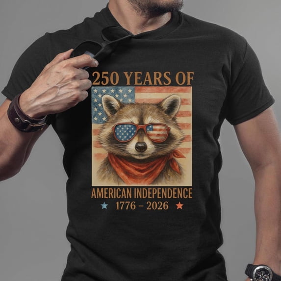 250 Years Raccoon Patriotic Graphic T-Shirt Vintage Independence Style ...