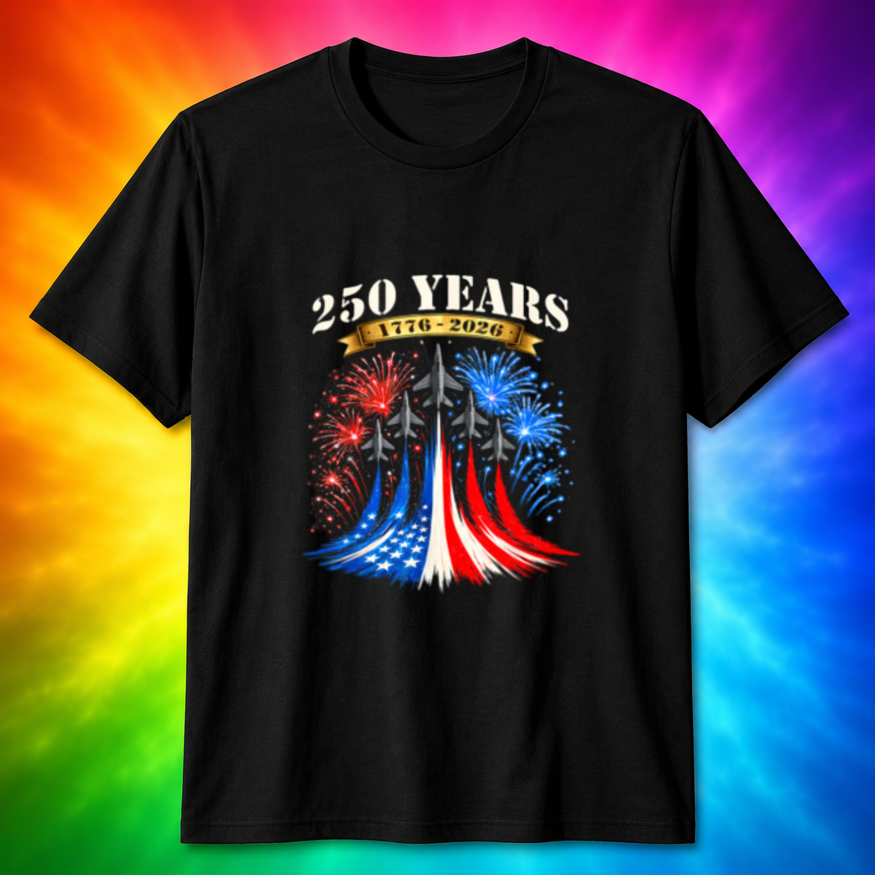 250 Years USA Patriot Jets 1776-2026 Fighter Fireworks T-Shirt, for men ...