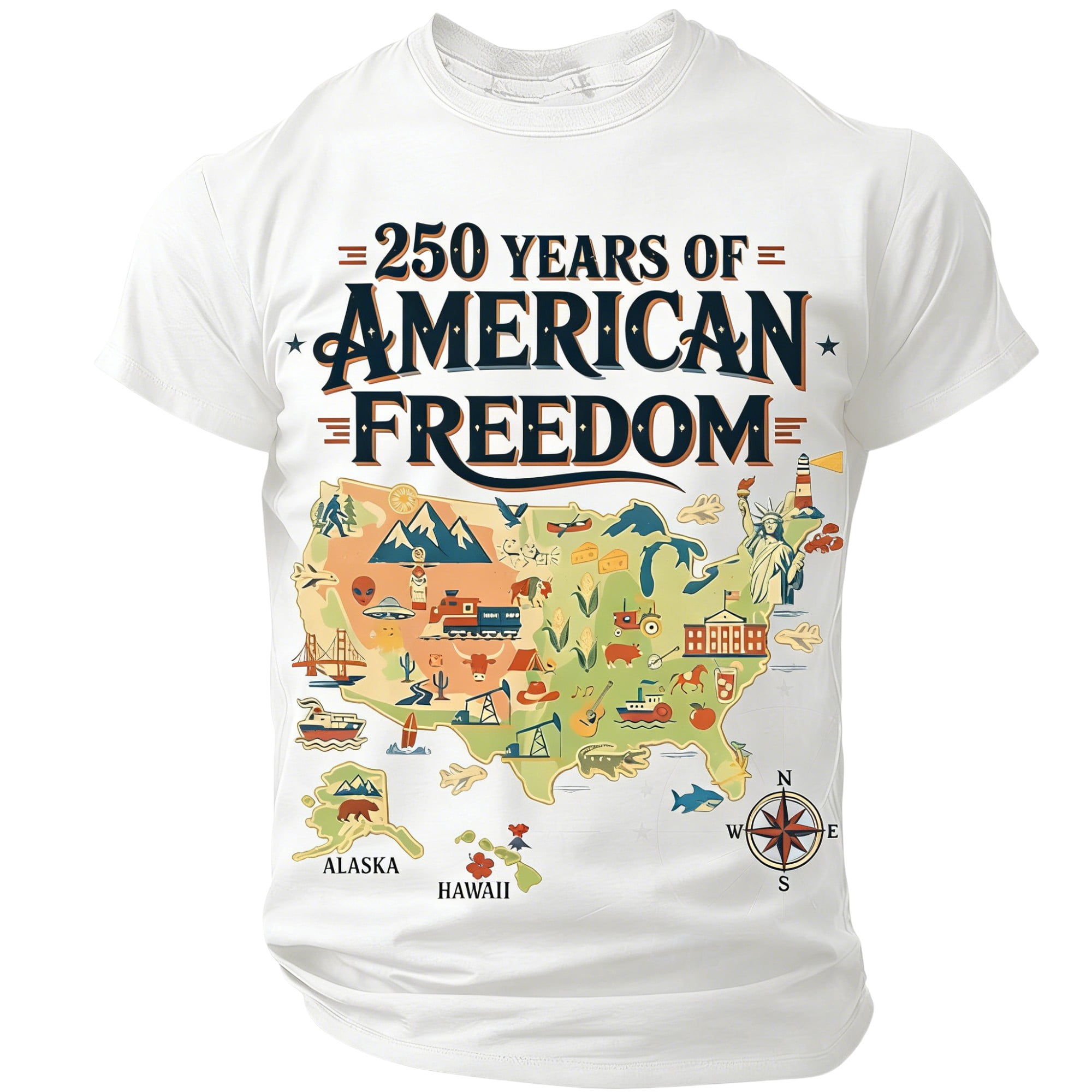 250 Years United States Map Patriotic Art for Freedom Lovers T-Shirt ...