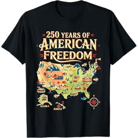 250 Years United States Map Patriotic T-Shirt - Walmart.com