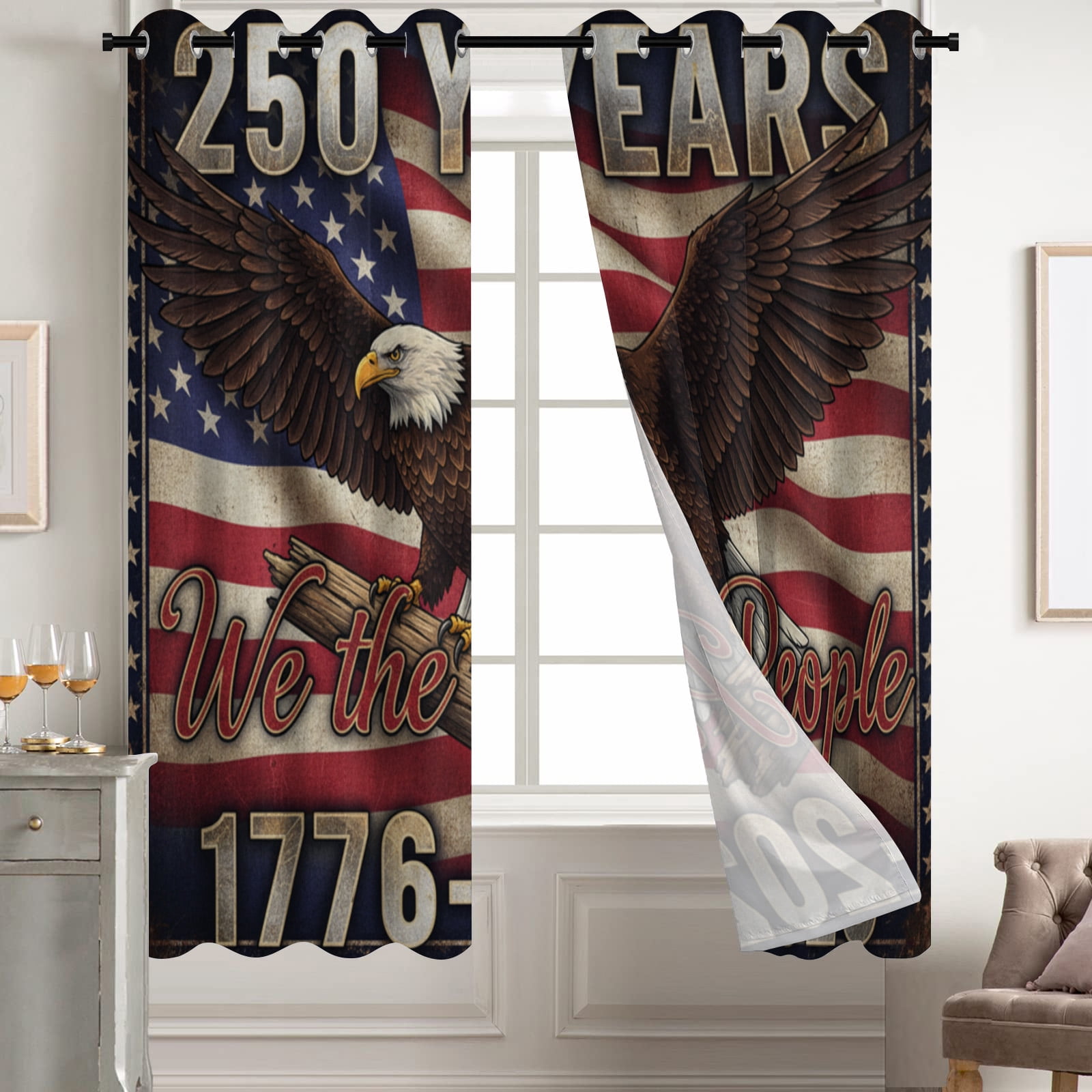 250 Years We The People Bald Eagle US Flag Vintage Grommet Curtains ...