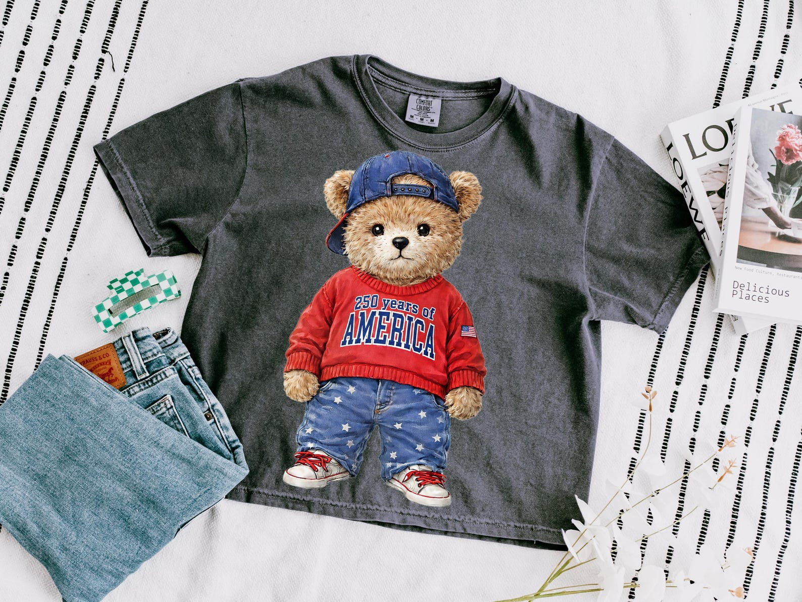 250 Years of America Shirt, Patriotic Teddy Bear T-Shirt, USA Flag ...