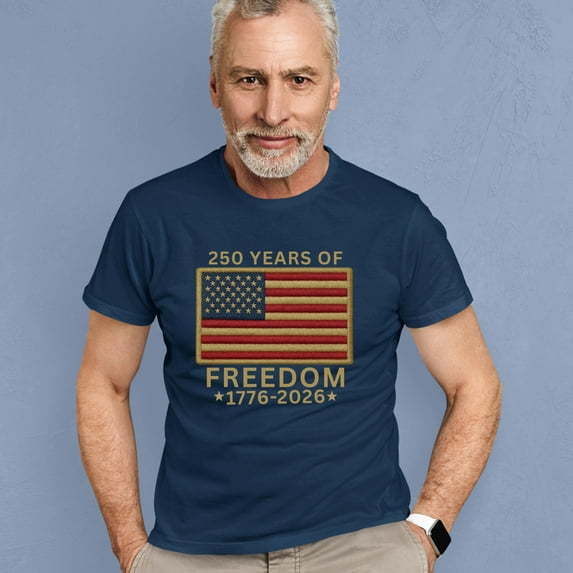 250 Years of Freedom American Embroidery Flag T-shirt, USA 1776-2026 ...