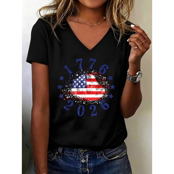 250 Years of Freedom American Flag 250th Independence Day V Neck T ...
