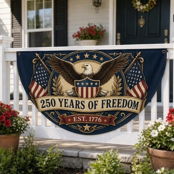 250 Years of Freedom Bunting Flag, 1776-2026 American Eagle Half Circle ...