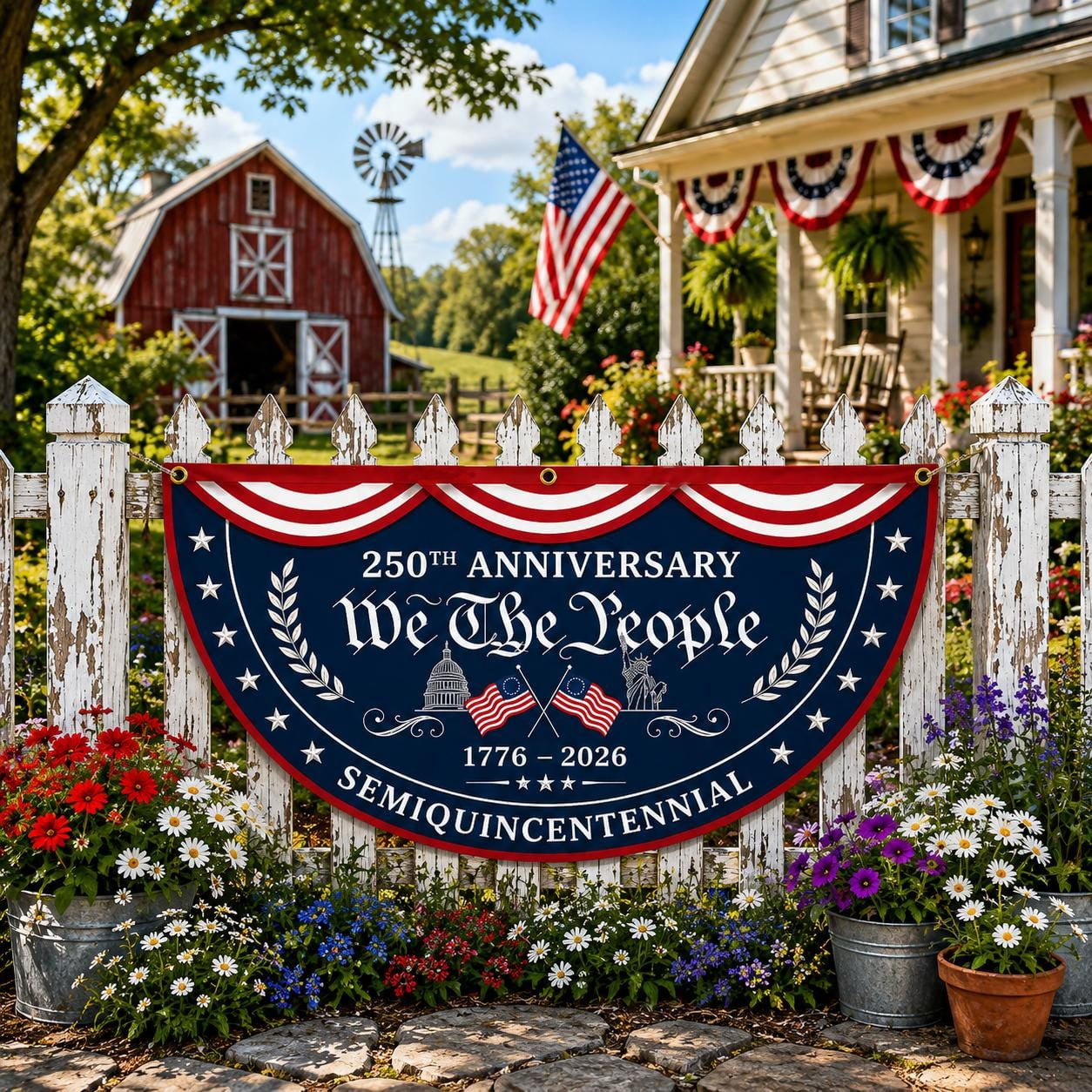 250 Years of Freedom Flag, Patriotic Fence Bunting, We The People ...