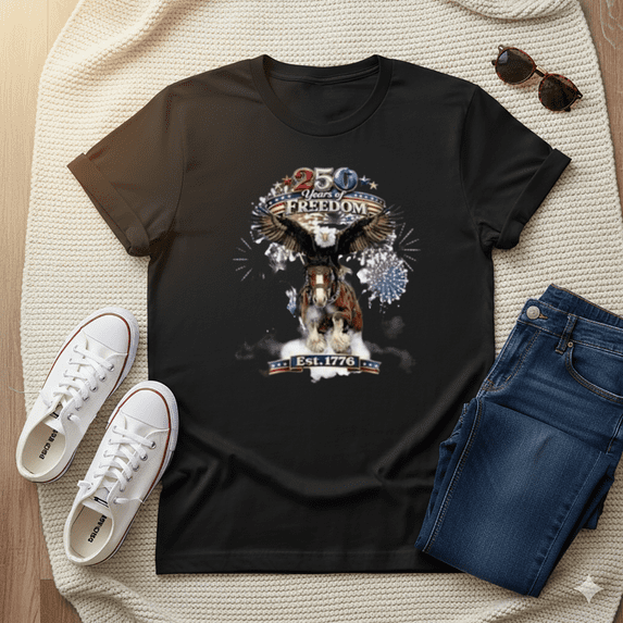 250 Years of Freedom Patriotic Eagle and Horse 250th Unisex T-Shirt, S ...