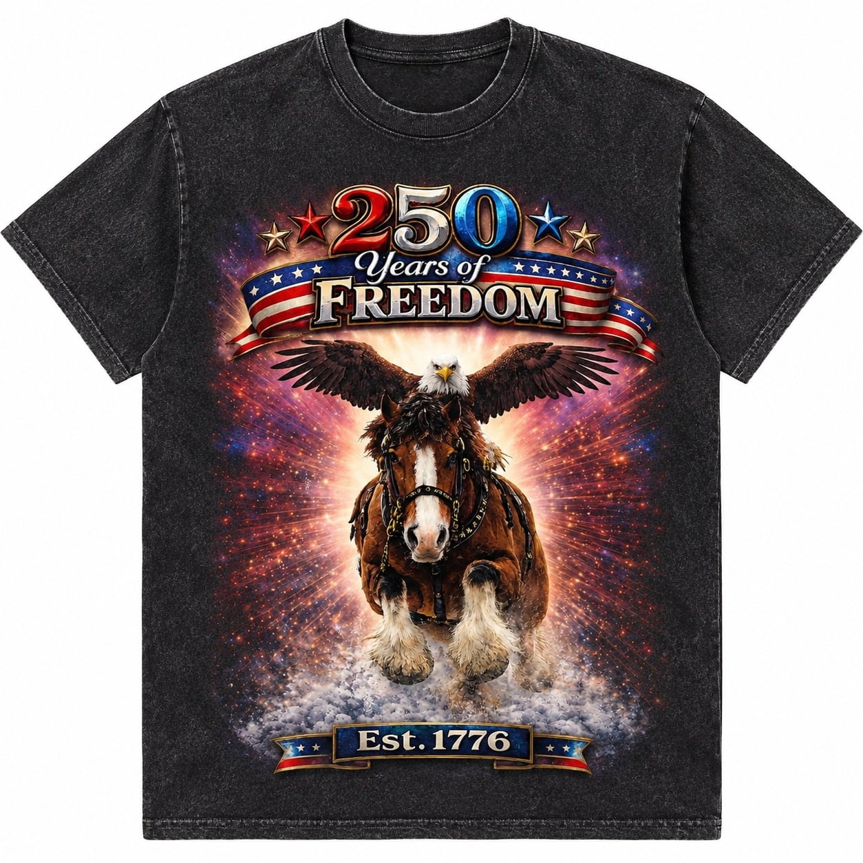 250 Years of Freedom Patriotic T-Shirt, Eagle Horse 1776 Graphic Tee ...