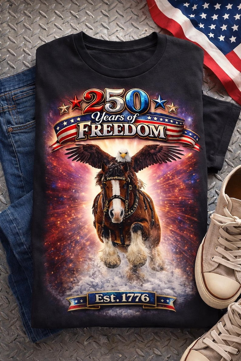 250 Years of Freedom Shirt – Patriotic Eagle & Horse Graphic Tee ...