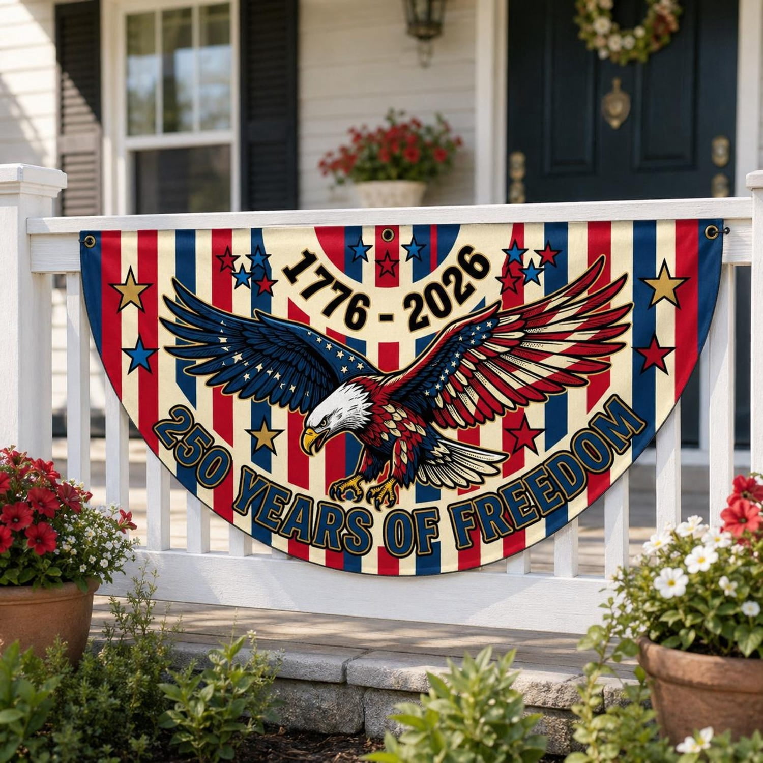 250 Years of Freedom Stars Stripes Eagle Semicircle Fence Flag 1776 ...