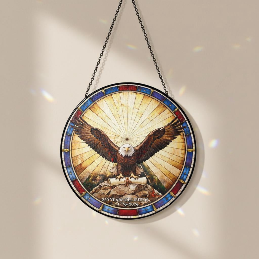 250 Years of Liberty Suncatcher - 1776-2026 Patriotic Bald Eagle Window ...