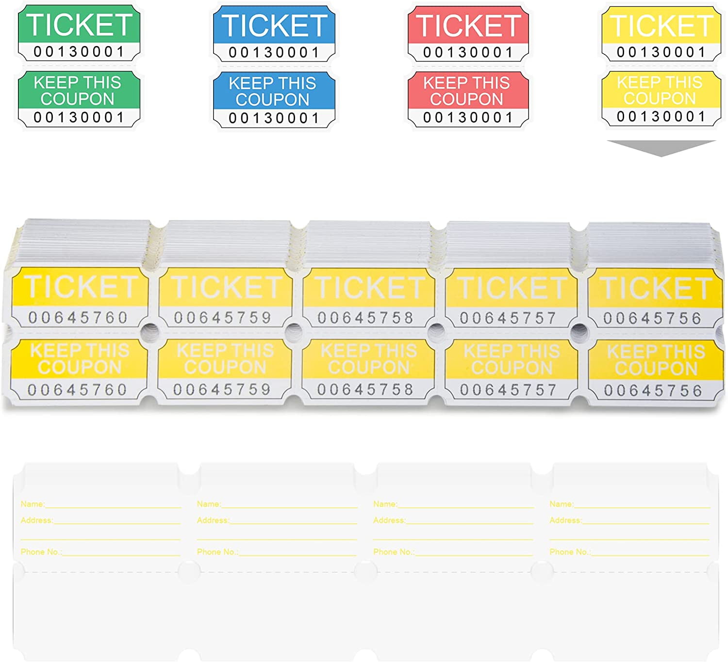 250 Yellow Double Raffle Tickets, 50/50 Raffle Tickets Suitable for ...