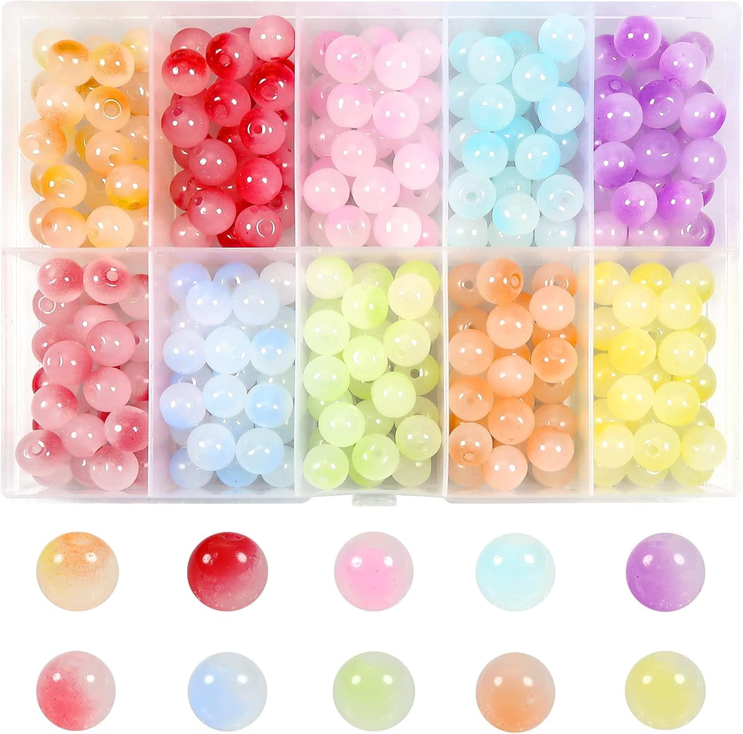 250 count Glass Beads for Making 10 Colors 8mm Round Beads Gradient ...
